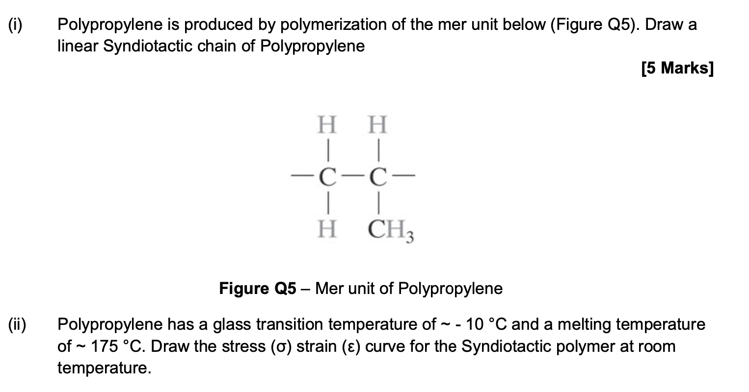 Solved (i) Polypropylene is produced by polymerization of | Chegg.com