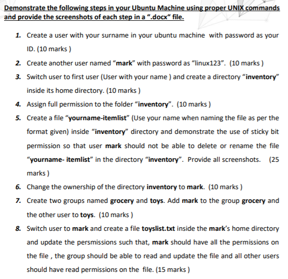 Solved Demonstrate the following steps in your Ubuntu | Chegg.com