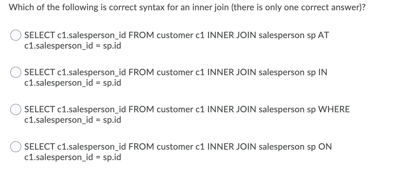 Solved Which of the following is correct syntax for an inner | Chegg.com