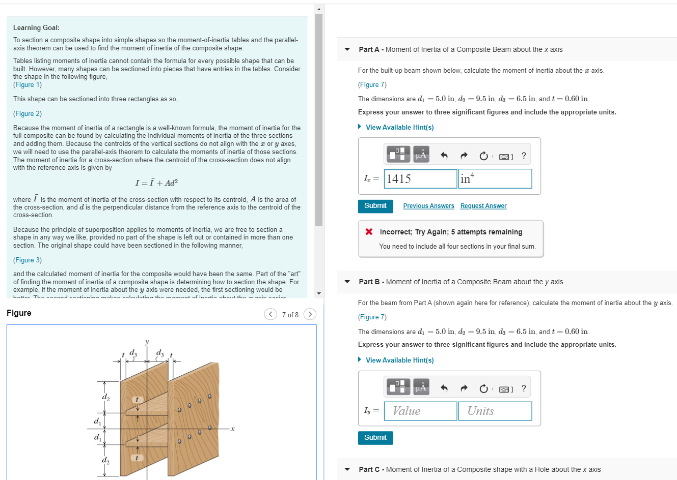 Solved Part A - Moment of Inertia of a Composite Beam about | Chegg.com