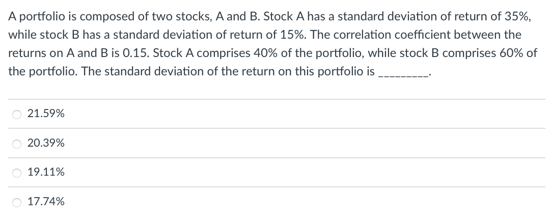 Solved A portfolio is composed of two stocks, A and B. Stock | Chegg.com