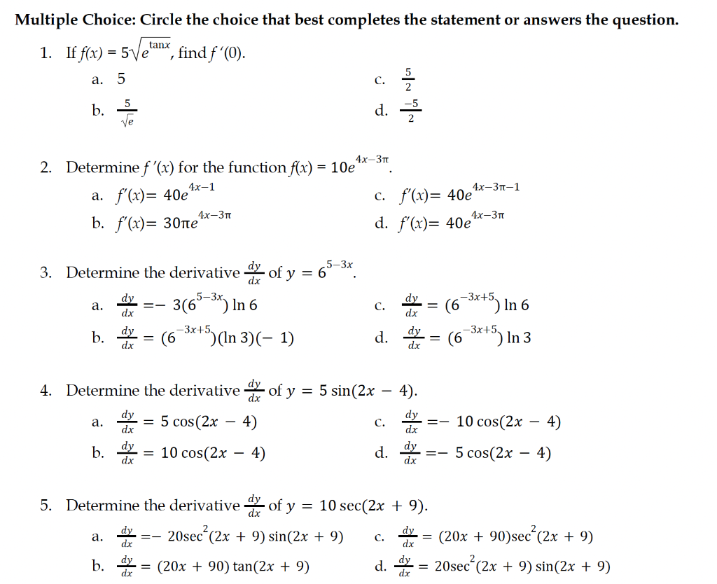 Solved Multiple Choice: Circle the choice that best | Chegg.com