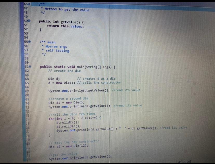 Solved 8 Die.java X TwoDiceGame.java -/ 9 public class Die { | Chegg.com