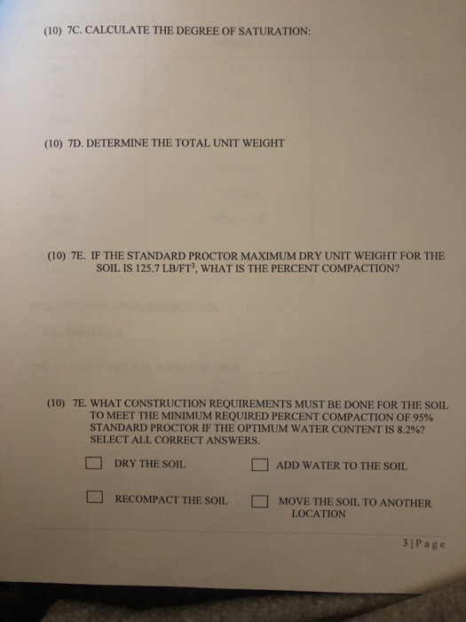 Solved (10) 7C. CALCULATE THE DEGREE OF SATURATION: (10) 7D. | Chegg.com