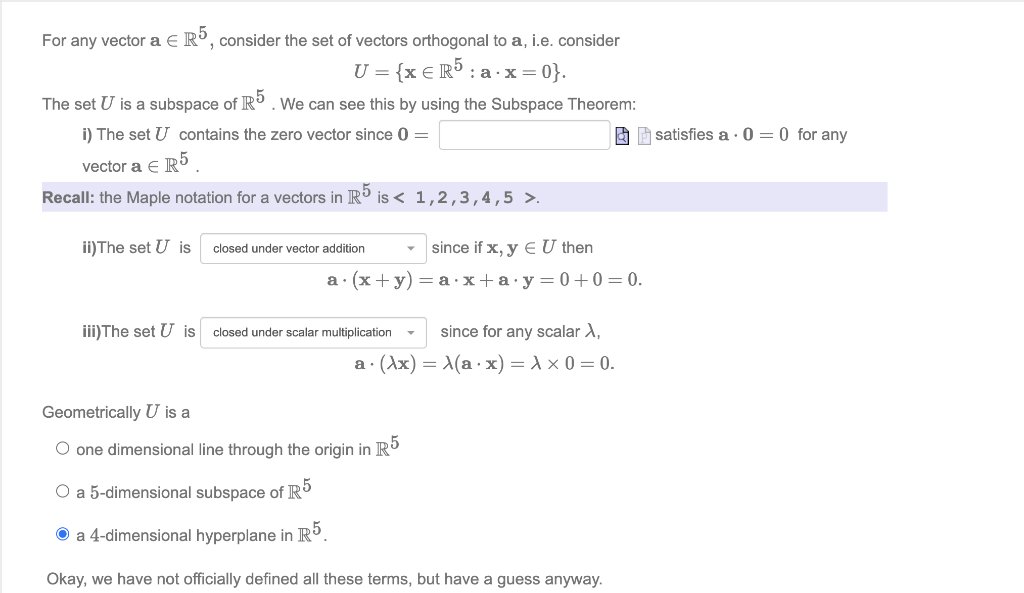 Solved For any vector a∈R5, consider the set of vectors | Chegg.com