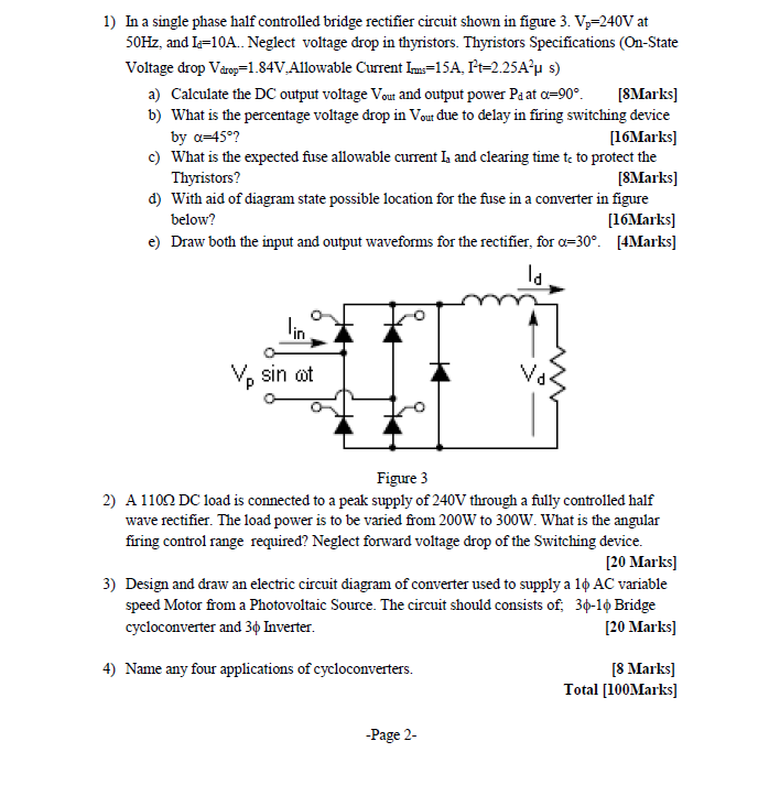 1) In a single phase half controlled bridge rectifier | Chegg.com