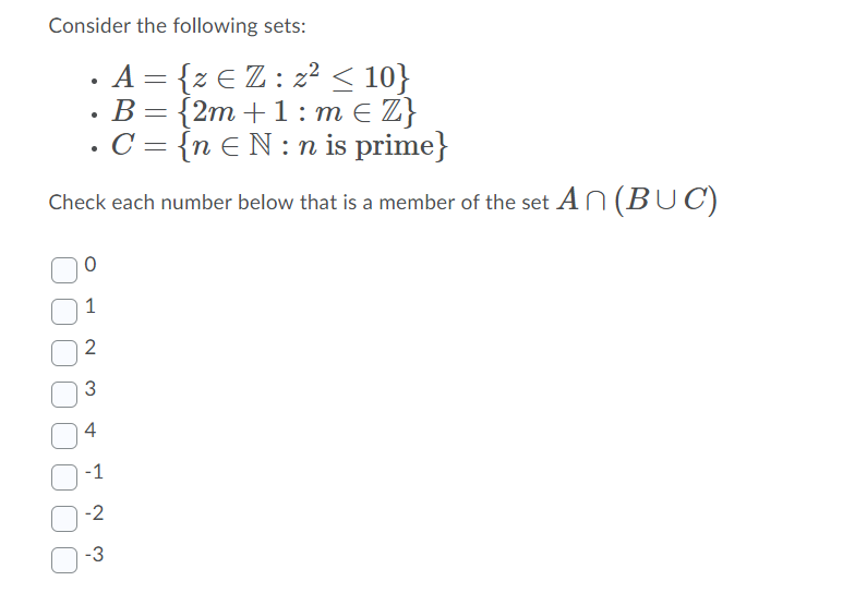 Solved Consider the following sets: · A={z E Z:22