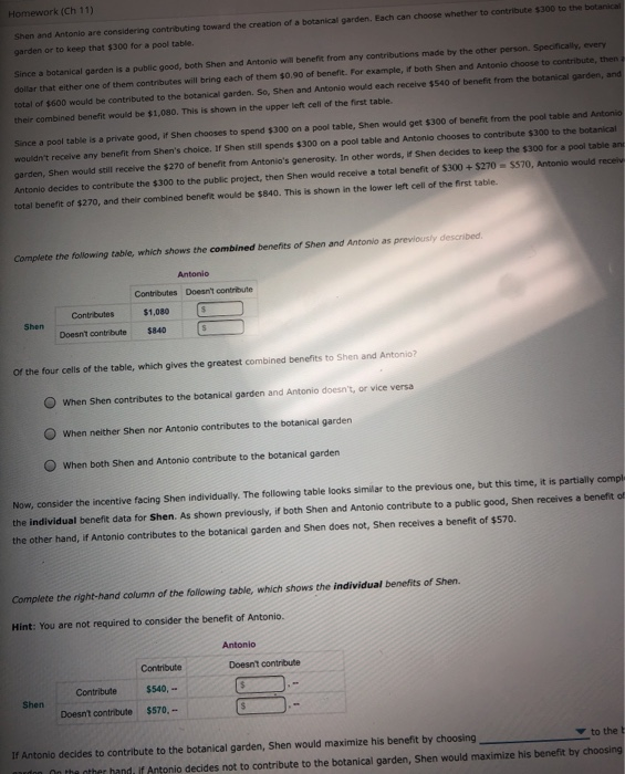 Solved Homework (Ch 11) Shen and Antonio are considering | Chegg.com
