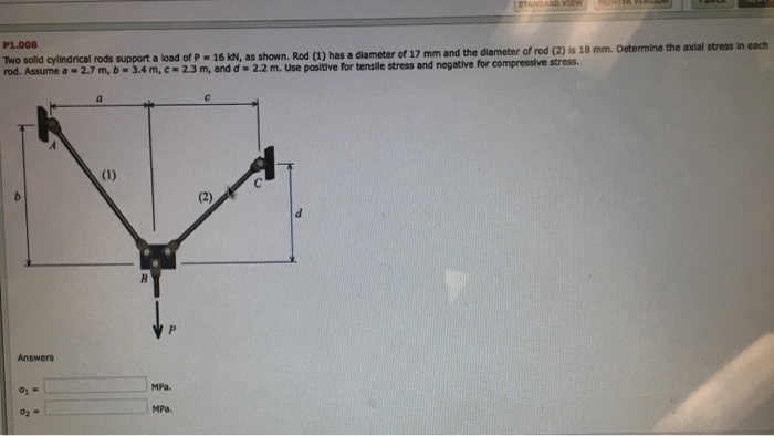Solved Two solid cylindrical rods support a load of P = 16 | Chegg.com