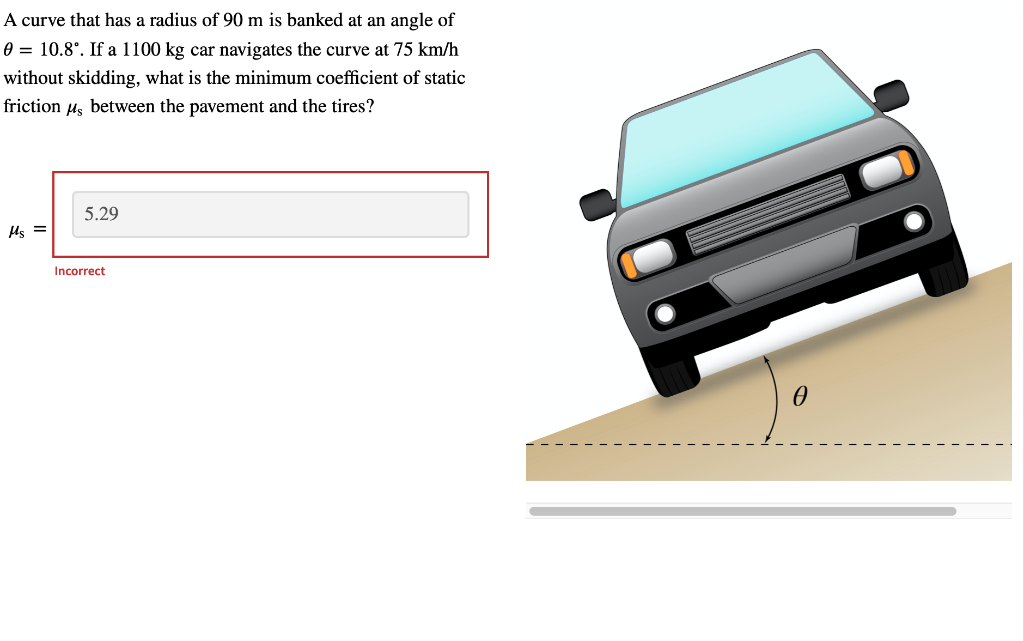 Solved A curve that has a radius of 90 m is banked at an | Chegg.com