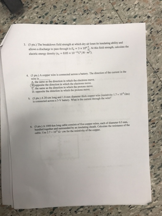 Solved 3. (5 pts.) The breakdown field strength at which dry | Chegg.com