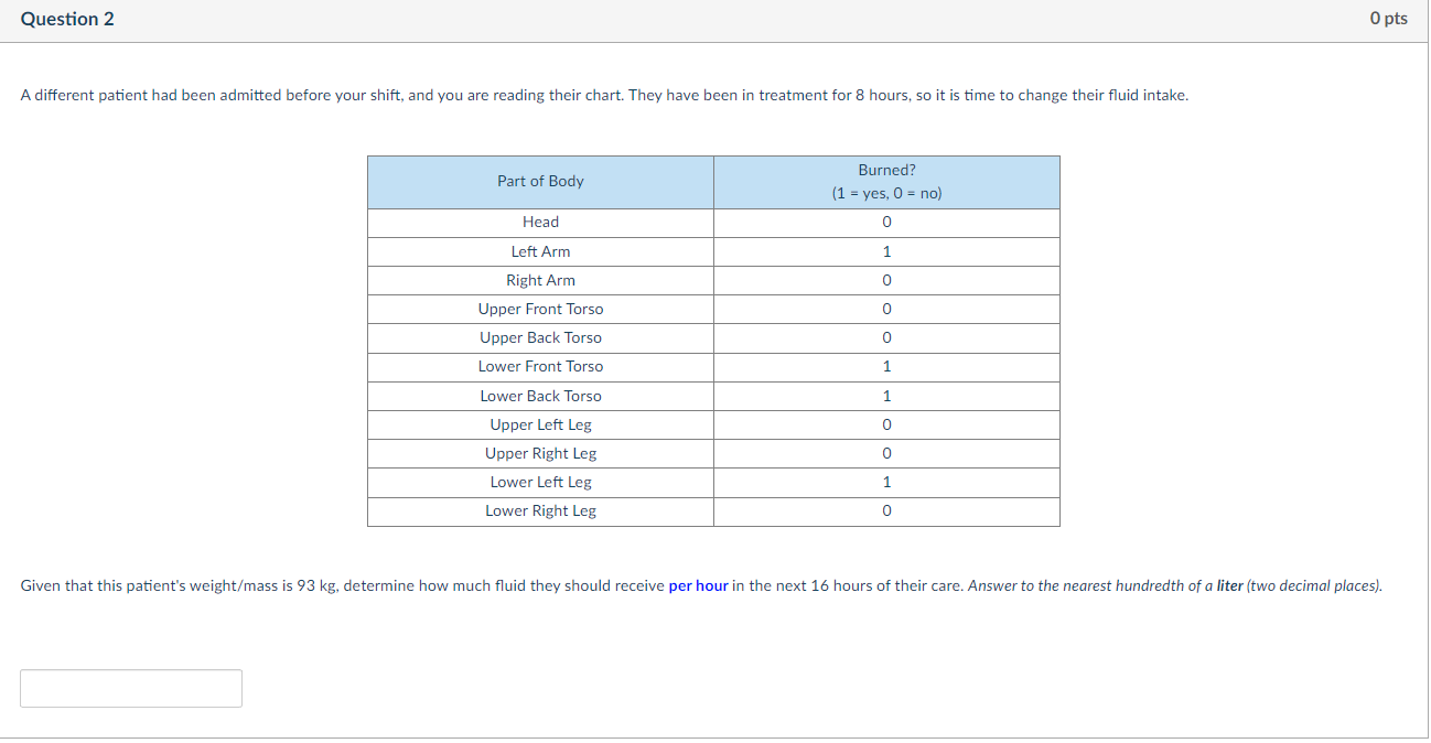 Solved W= weight in kg To calculate the TBSA, you'll use the | Chegg.com