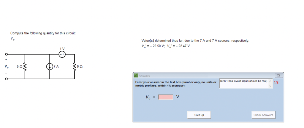 Solved Compute the following quantity for this circuit: V0 | Chegg.com
