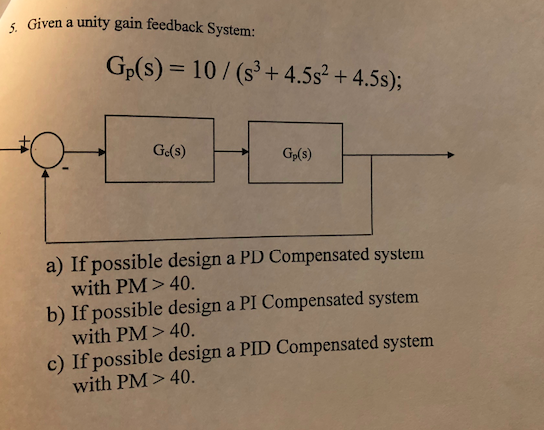 Solved Given a unity gain feedback System: . Gp(s) 10/ | Chegg.com