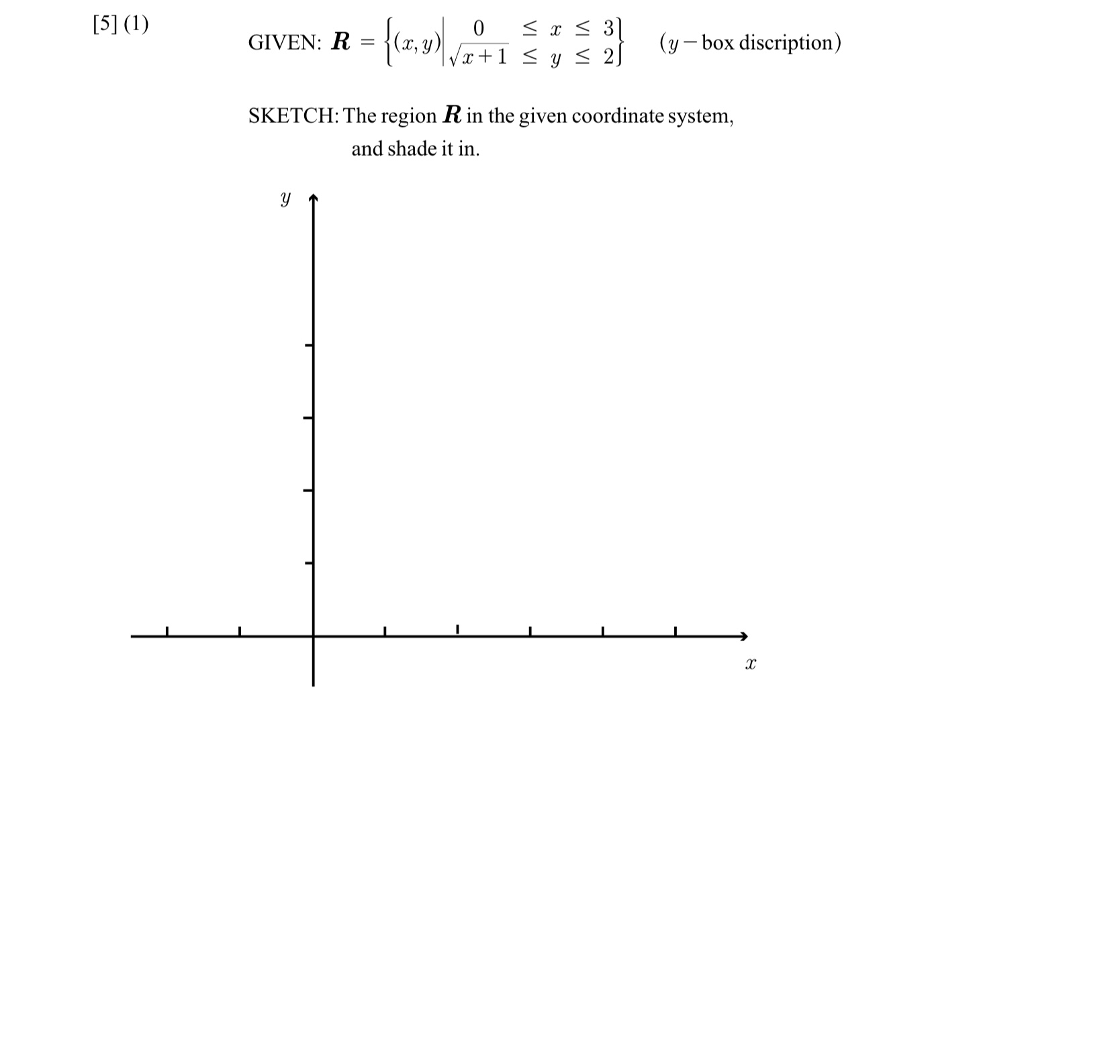 Solved GIVEN: R=⎩⎨⎧(x,y)∣0≤x≤3x+1≤y≤2⎭⎬⎫(y− box discription | Chegg.com