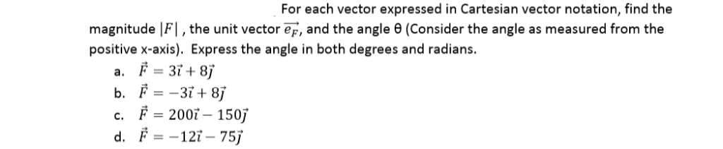 Solved For each vector expressed in Cartesian vector | Chegg.com
