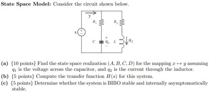 Solved State Space Model: Consider the circuit shown below. | Chegg.com