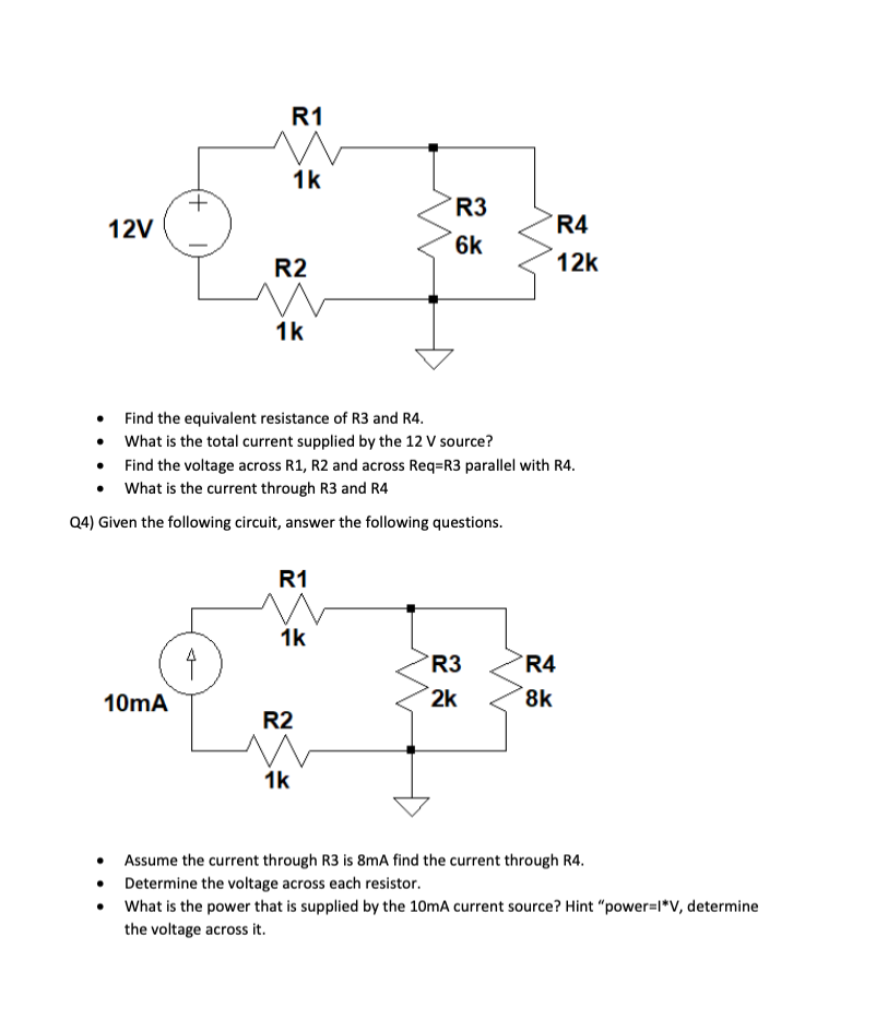Solved R1 1k + 12V R3 6k R4 12k R2 1k • Find the equivalent | Chegg.com