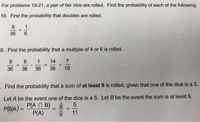 Solved For problems 19-21, a pair of fair dice are rolled. | Chegg.com