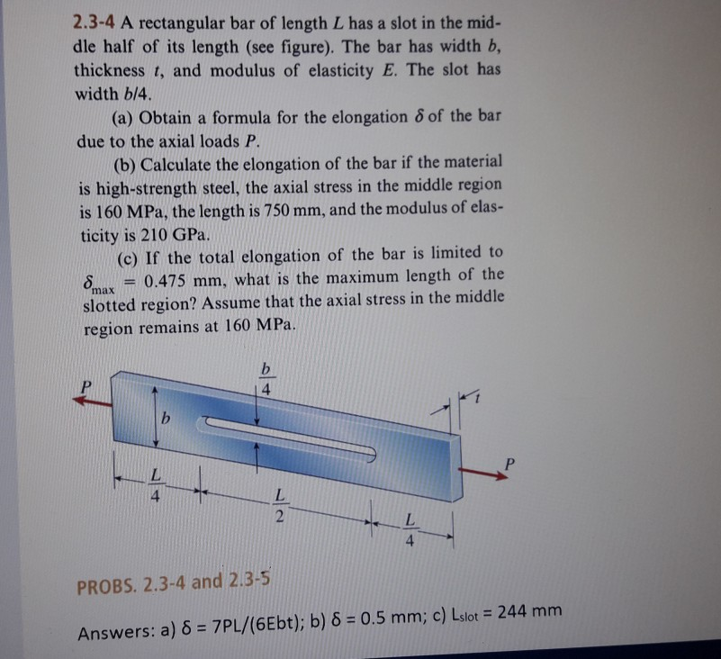 Solved 2.3-4 A rectangular bar of length L has a slot in the | Chegg.com
