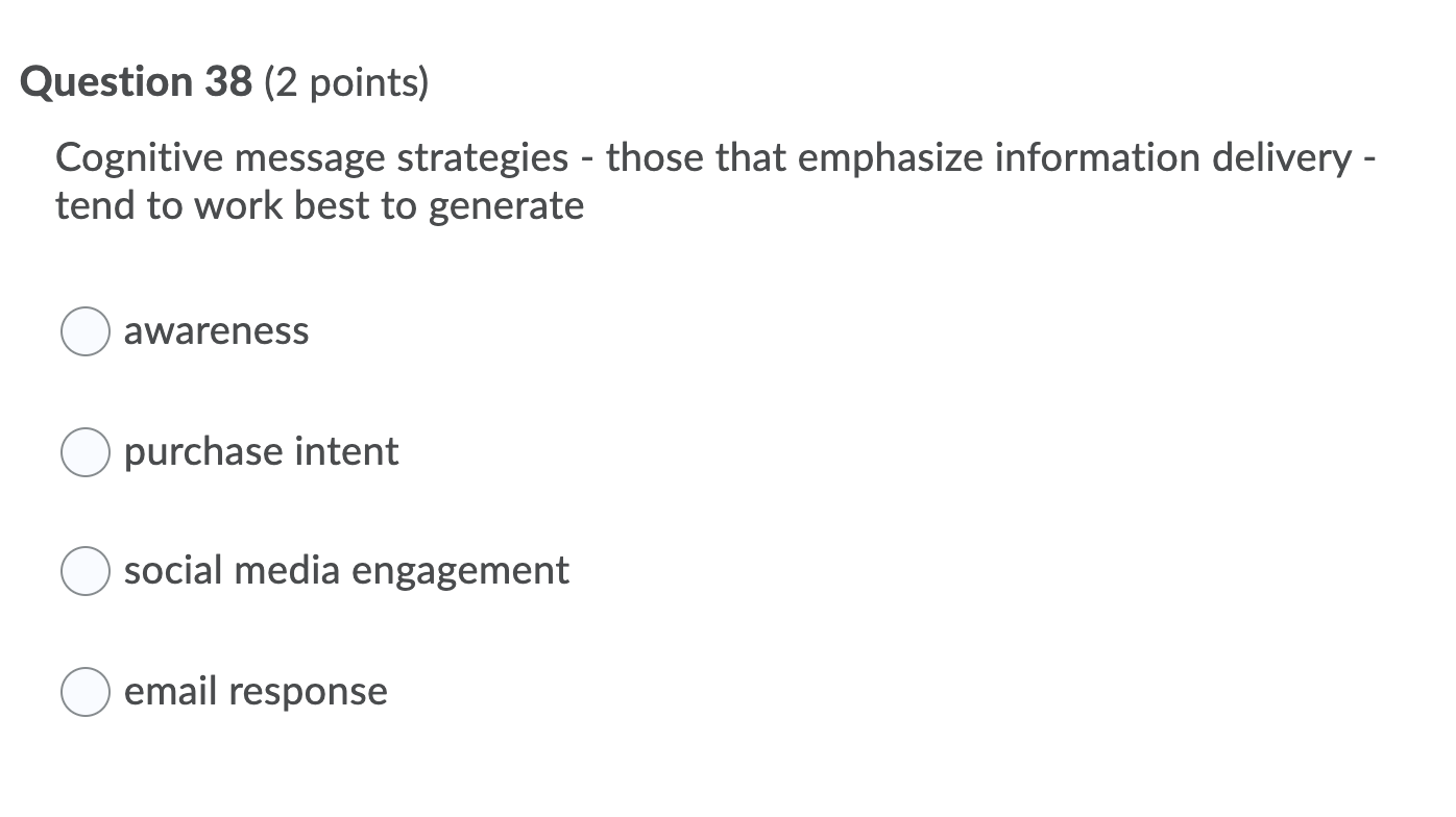 Solved Question 38 (2 points) Cognitive message strategies - | Chegg.com