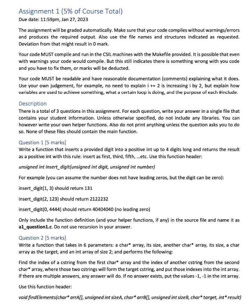 Solved Assignment 1 (5\% of Course Total) Due date: 11:59pm, | Chegg.com