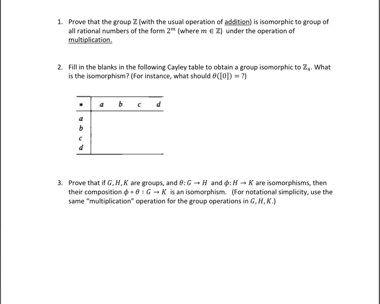 Solved 1. Prove that the group Z (with the usual operation | Chegg.com