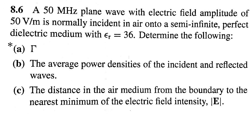 Solved 8.6 A 50 MHz plane wave with electric field amplitude | Chegg.com