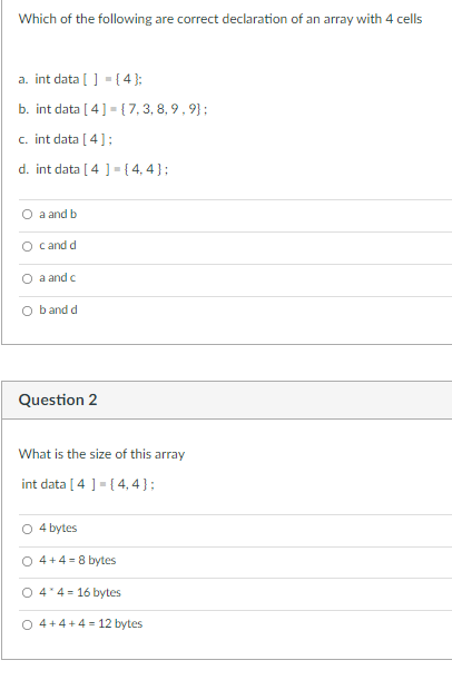 Solved Which of the following are correct declaration of an | Chegg.com