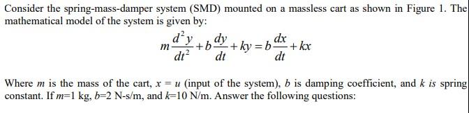 [Solved]: Consider the spring-mass-damper system (SMD) mou