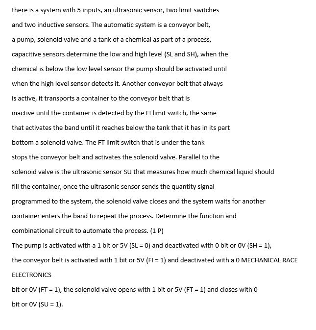 Solved there is a system with 5 inputs, an ultrasonic | Chegg.com