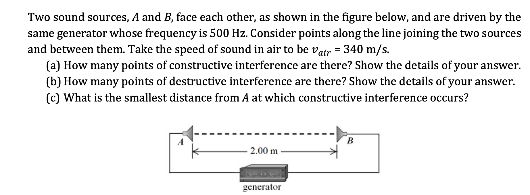 Solved Two sound sources, A and B, face each other, as shown | Chegg.com