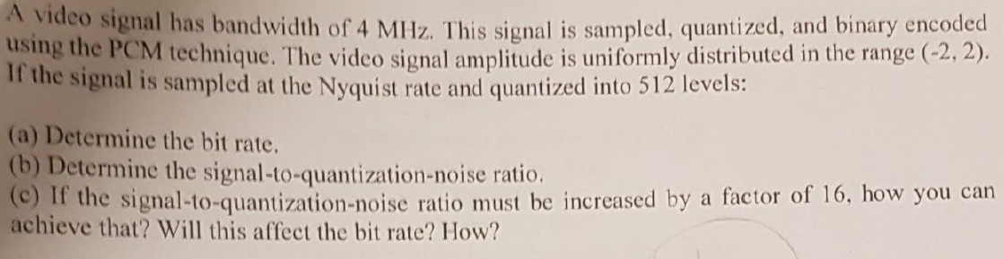 Solved A video signal has bandwidth of 4 MHz. This signal is | Chegg.com