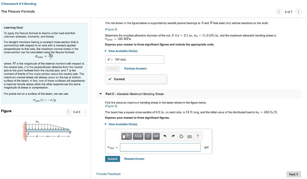 Solved Homework # 5 Bending The Flexure Formula The rod | Chegg.com