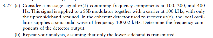 Solved .27 (a) Consider a message signal m(t) containing | Chegg.com