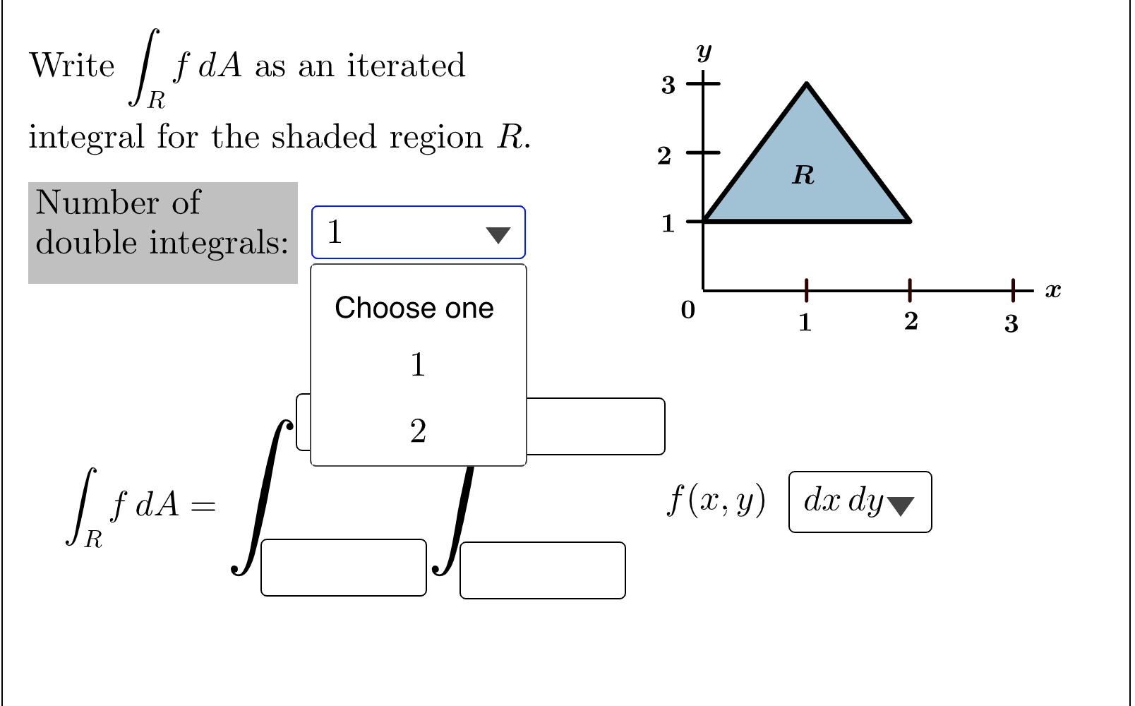 Solved y Write Serie f dA as an iterated 12 R integral for | Chegg.com