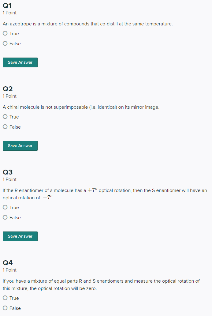 Solved Q1 1 Point An azeotrope is a mixture of compounds | Chegg.com