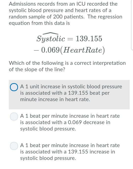 Solved A 1 unit increase in systolic blood pressure is | Chegg.com
