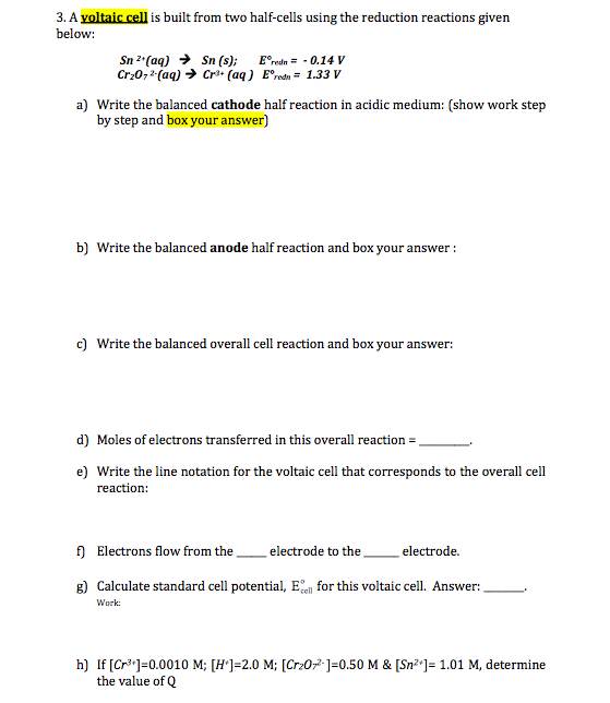 Solved 3. A voltaic cell is built from two half-cells using | Chegg.com
