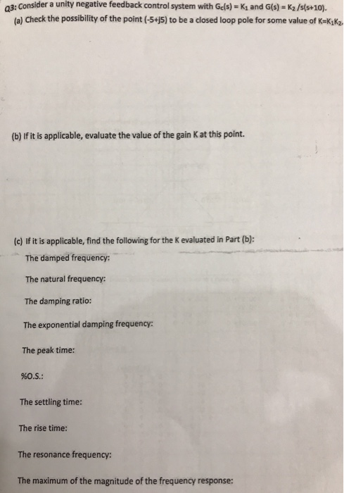 Solved Q3: Consider a unity negative feedback control system | Chegg.com