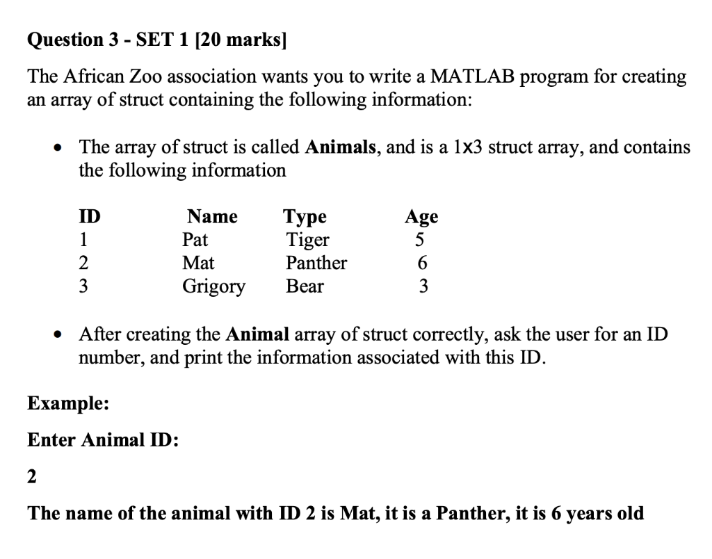 Solved - Question 3 - SET 1 [20 marks] The African Zoo | Chegg.com