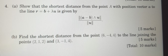 Solved 4. (a) Show that the shortest distance from the point | Chegg.com