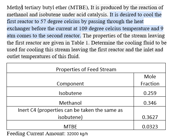 Methyl tertiary butyl ether (MTBE), It is produced by | Chegg.com