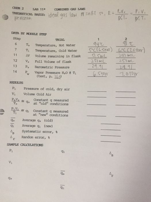 Solved Combined Gas Laws Chem Lab Top portion is the | Chegg.com
