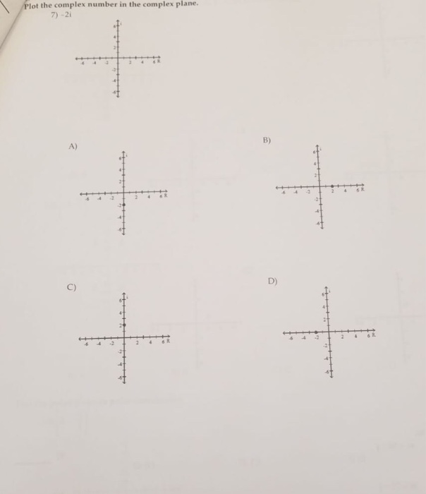 Solved Plot the complex number in the complex plane. 7) -2i | Chegg.com