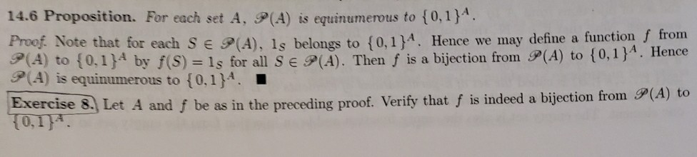 Solved 14.6 Proposition. For each set A, (A) is equinumerous | Chegg.com
