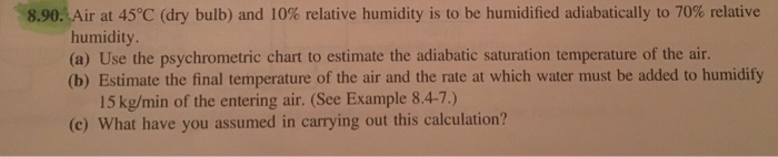 Solved 8.90. Air at 45°C (dry bulb) and 10% relative | Chegg.com