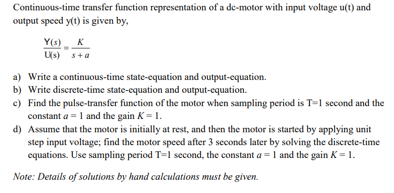 Solved Continuous-time transfer function representation of a | Chegg.com