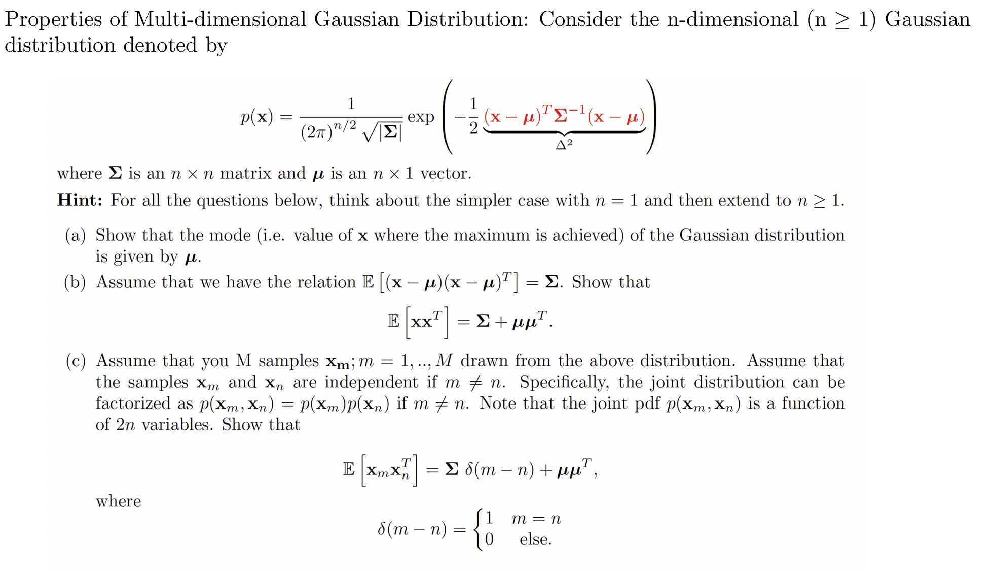 Solved Properties of Multi-dimensional Gaussian | Chegg.com