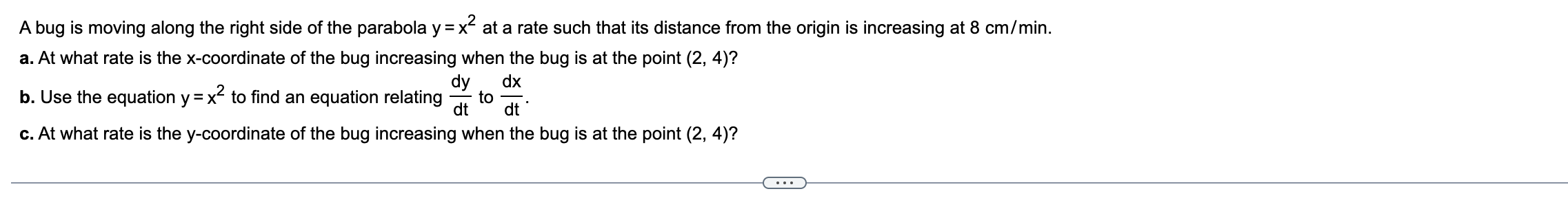 Solved A bug is moving along the right side of the parabola | Chegg.com